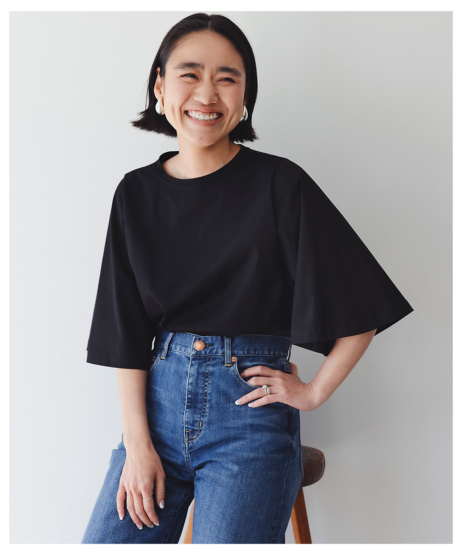 洗える】ハイエンド フレアスリーブ Tシャツ 洗える】ハイエンド フレアスリーブ Tシャツ
