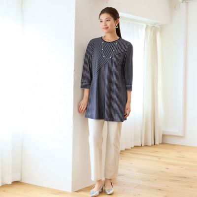 【洗える・接触冷感・日本製】Soalon Aラインボーダーチュニック（12122543） | LOBJIE (Women)/ロブジェ | 三越伊勢丹オンラインストア・通販【公式】