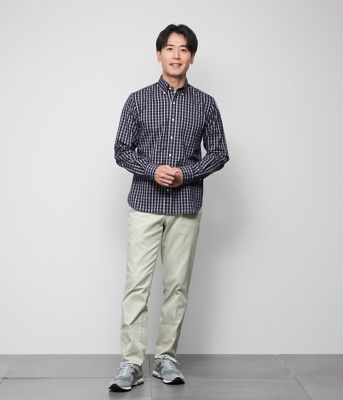 ピケ チェック 長袖ショートボタンダウンシャツ