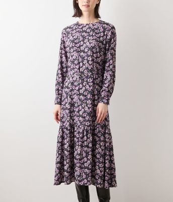 ウォッシャブル】ビオラフラワープリント ティアードギャザーロング