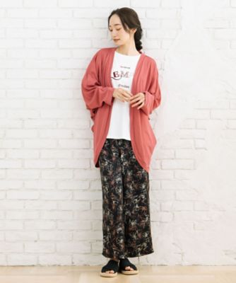 フラワージャカードワイドパンツ プラスサイズ 33ー12ー1639