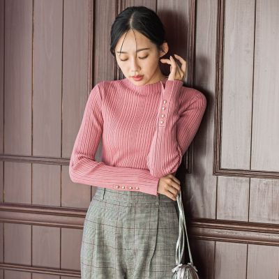 新色追加】袖ボタンランダムリブニット≪手洗い可能≫ | Droite