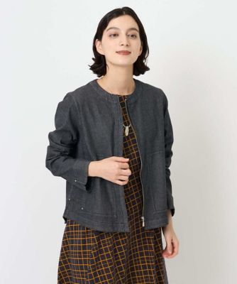 セットアップ対応］ノーカラーブラックデニムブルゾン | GEORGES RECH