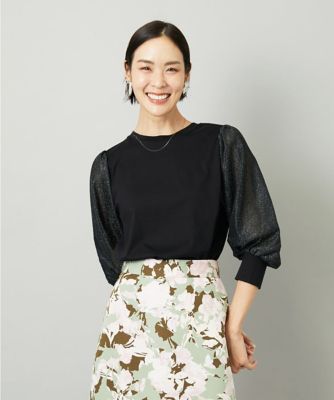 ミッシェルクラン（MICHEL ）/[小さいサイズ]ラメチュールスリーブ異素材カットソー 小さいサイズ］ラメチュールスリーブ異素材カットソー | MICHELKLEIN