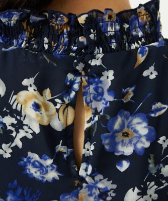 小さいサイズ】クラシックフラワープリント シフォンブラウス／洗濯機