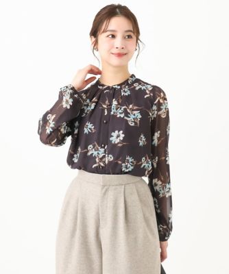 小さいサイズ】花柄フロント釦シフォンブラウス／洗える | MK MICHEL