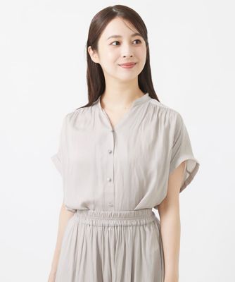 小さいサイズ】スキッパーネックサテンブラウス／洗える | MK MICHEL