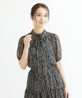 【小さいサイズ】リボンタイ付きボタニカル柄シフォンブラウス／洗える | MK MICHEL KLEIN（Women/小さいサイズ）/エムケー ...