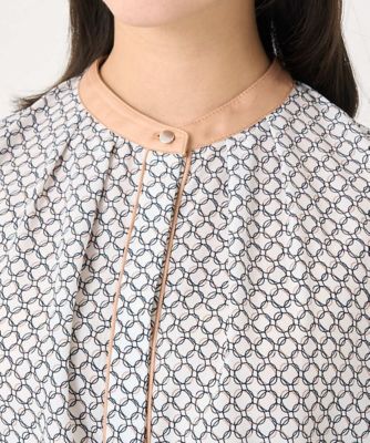 小さいサイズ】幾何プリント配色ブラウス／接触冷感／洗濯機で洗える