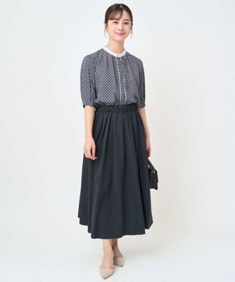 小さいサイズ】幾何プリント配色ブラウス／接触冷感／洗濯機で洗える