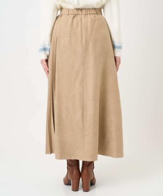 小さいサイズ】部分プリーツデザイン スウェードライクスカート