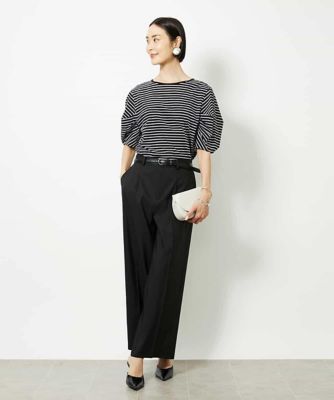 ミッシェルクラン（MICHEL ）/[接触冷感]袖タックボーダーカットソー 接触冷感］袖タックボーダーカットソー | MICHEL KLEIN (Women