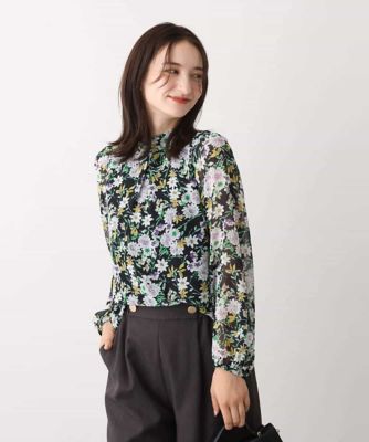 中花プリントシフォンブラウス／洗える | MK MICHEL KLEIN (Women