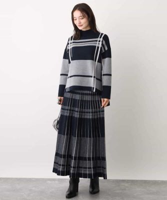 チェック柄ニットプルオーバー／洗える | MK MICHEL KLEIN (Women