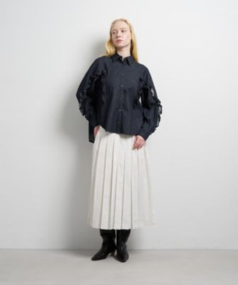 ポリエステルウール／デニムフリルブラウス | LANVIN en Bleu (Women