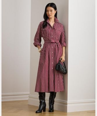 ストライプド ベルテッド ブロードクロス シャツドレス